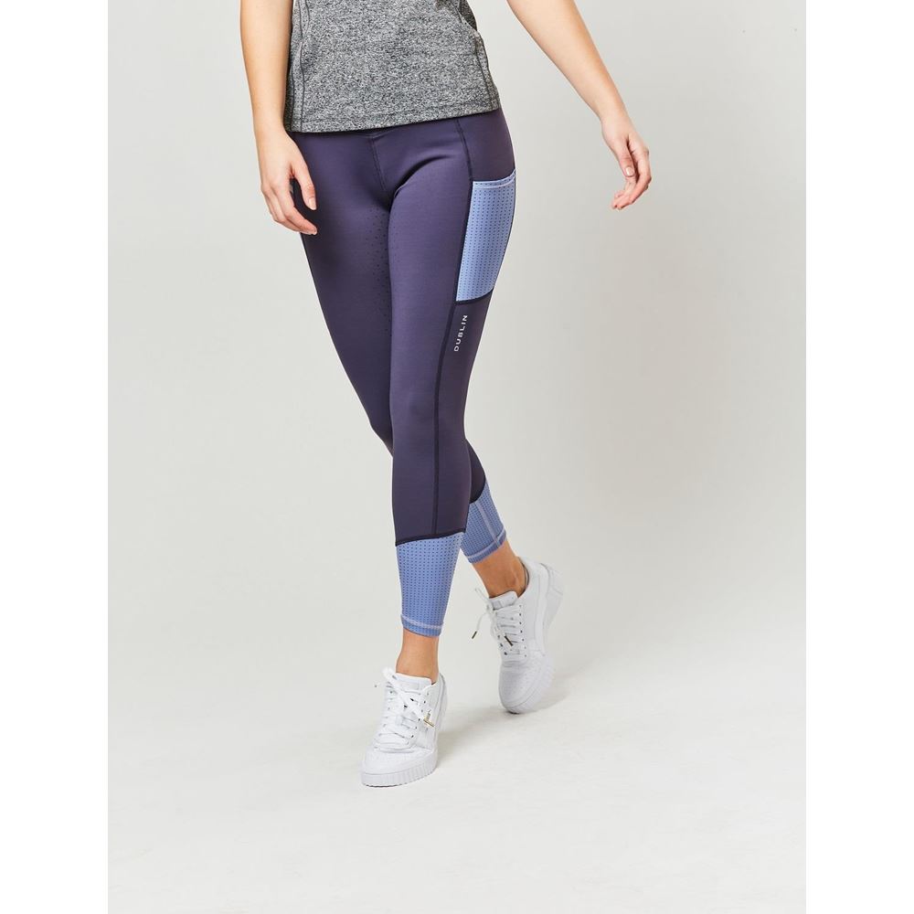 Dublin Power Performance Mid Rise Colour Block Childs Tights (Blue - 6/ ...